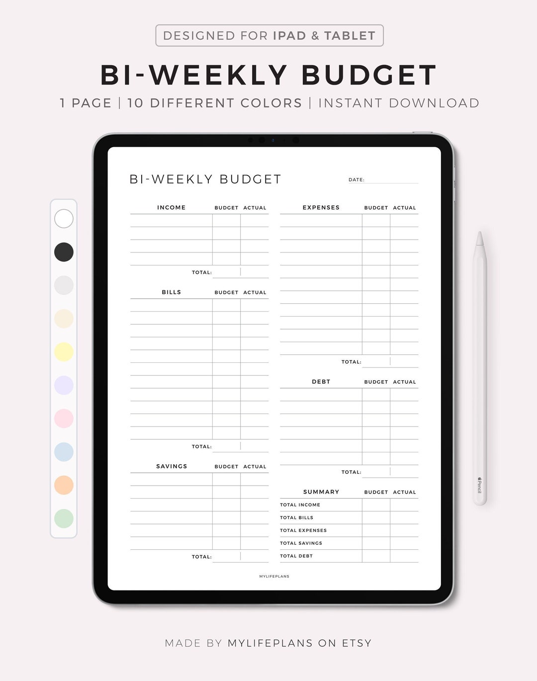 Digital Bi-weekly Budget Planner, Budget Tracker, Budget by Paycheck ...
