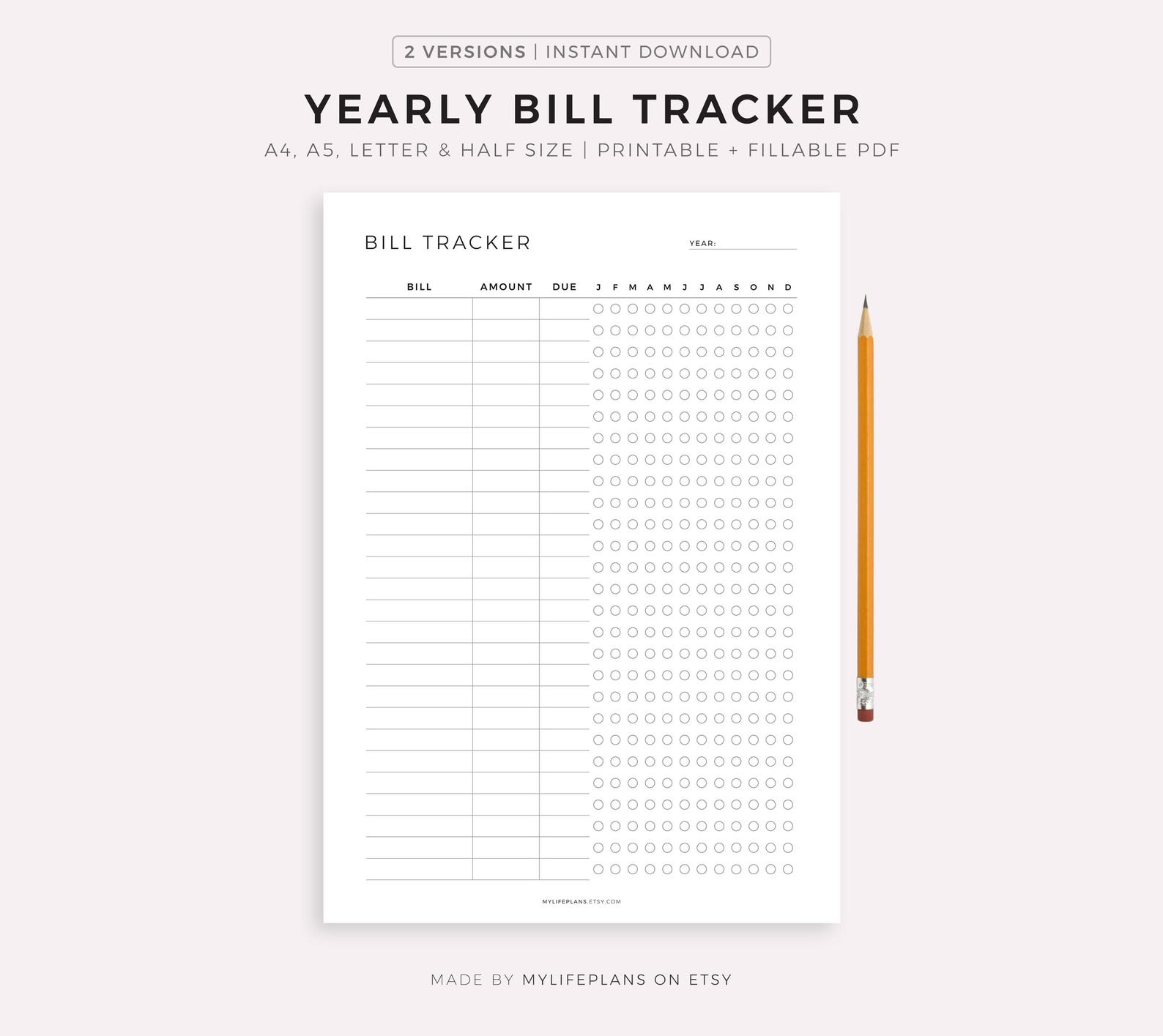 Yearly Bill Tracker Printable, Bill Payment Checklist, Bill Organizer ...