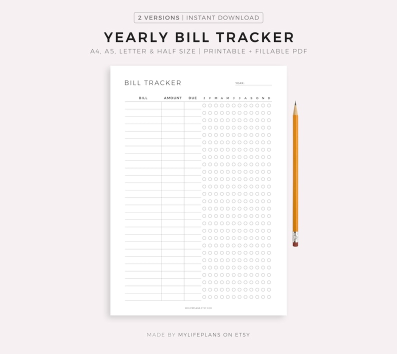 Yearly Bill Tracker Printable, Bill Payment Checklist, Bill Organizer ...