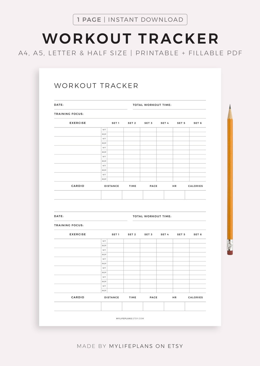 Workout Tracker Printable, Daily Exercise Log, Fitness Journal, Workout ...