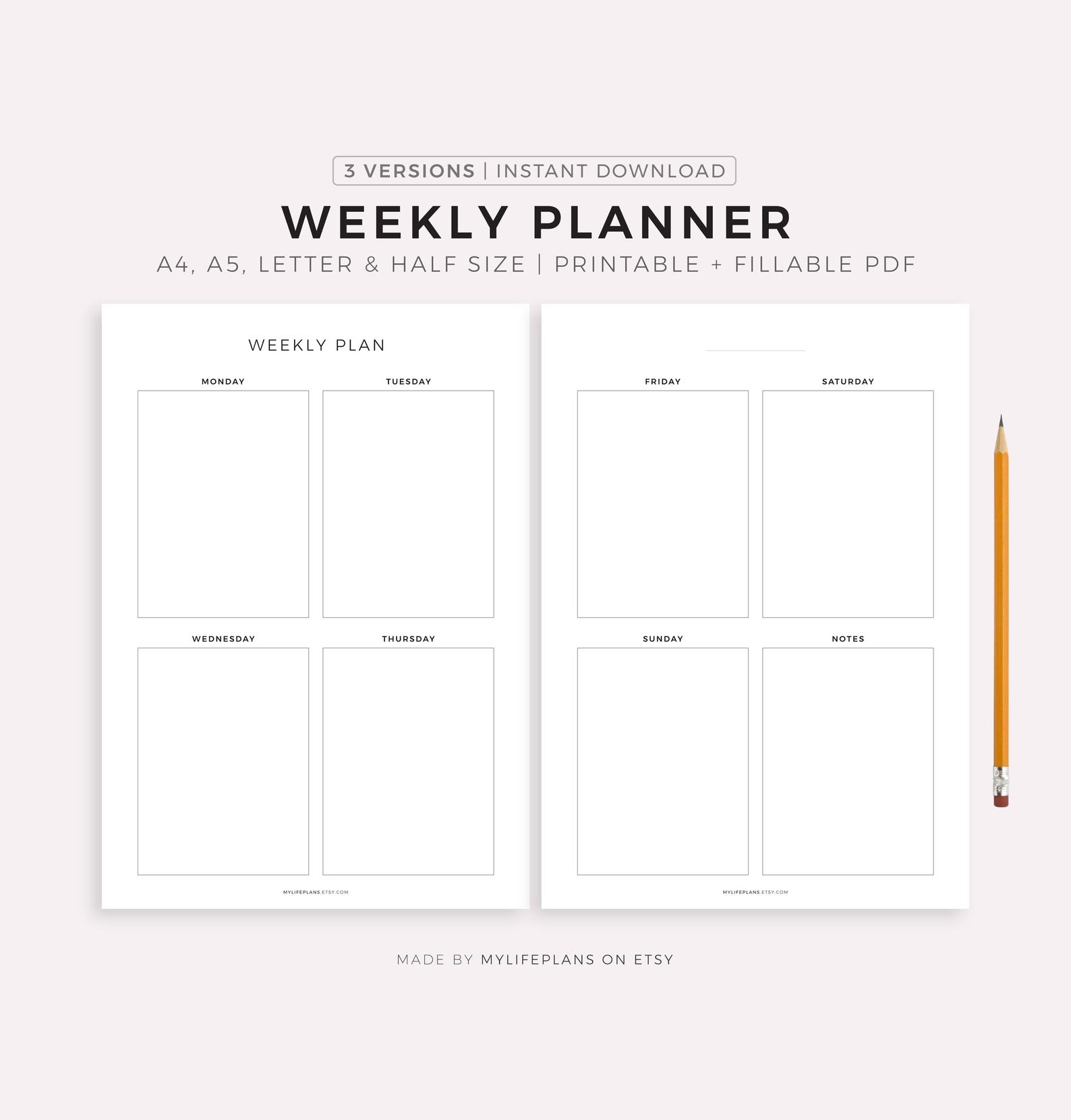 Weekly Planner Printable Vertical, Minimalist Weekly Schedule, Week on ...