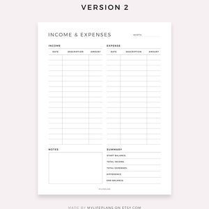 Income & Expense Tracker on One Page, Financial Planner, Budget Planner ...