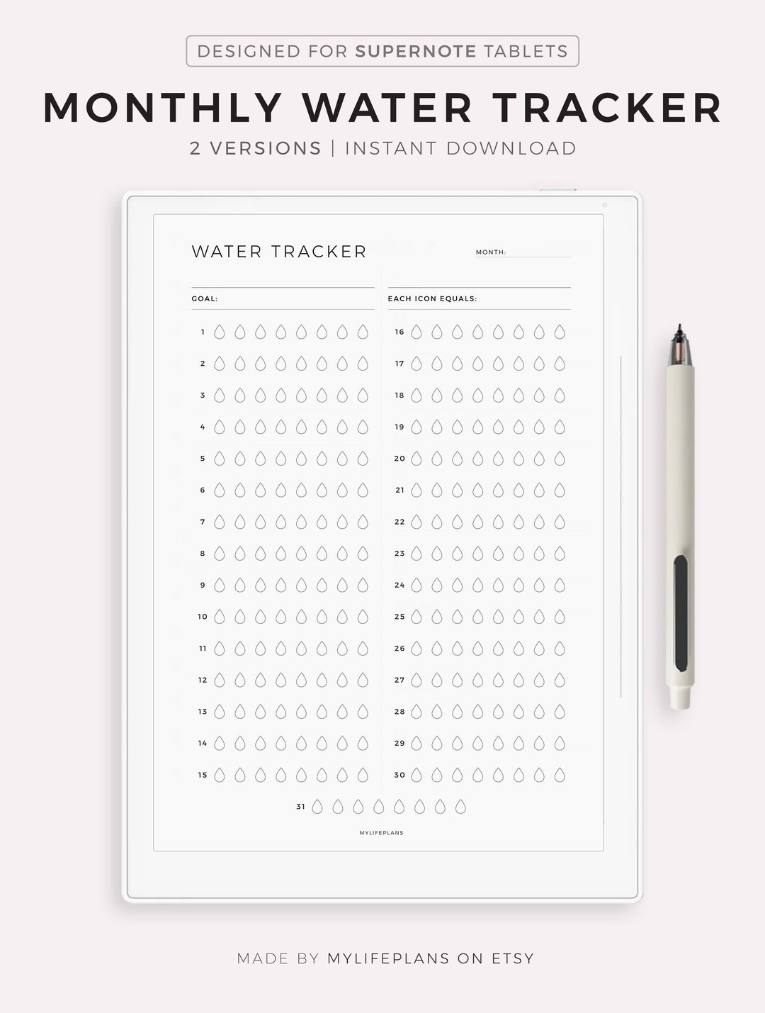 Monthly Water Tracker, 31 Day Water Challenge, Hydration Tracker, Water ...