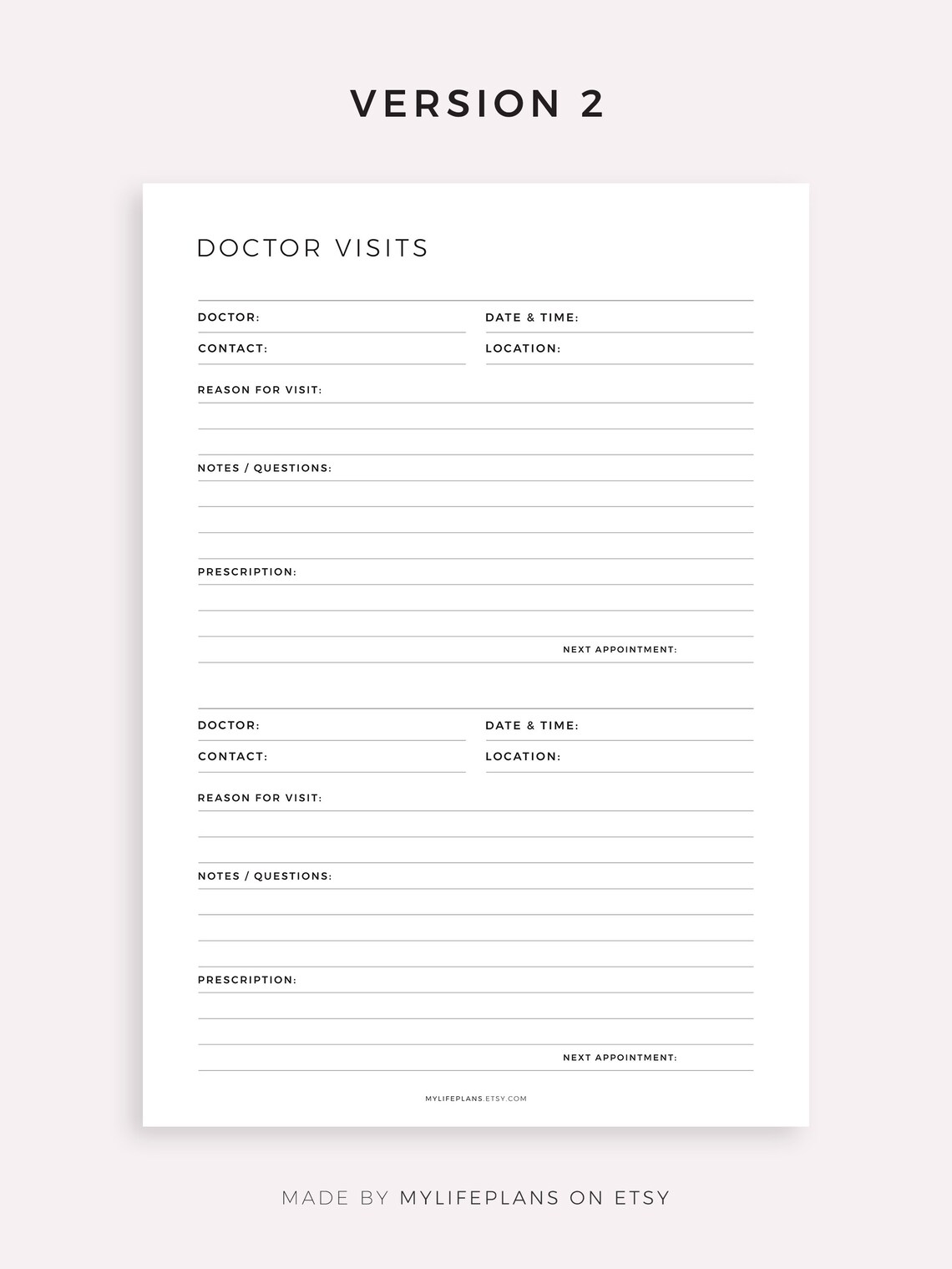 Doctor Visits Planner Printable, Medical Specialist Visit, Health ...