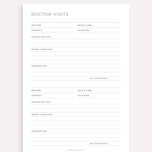 Doctor Visits Planner Printable, Medical Specialist Visit, Health ...