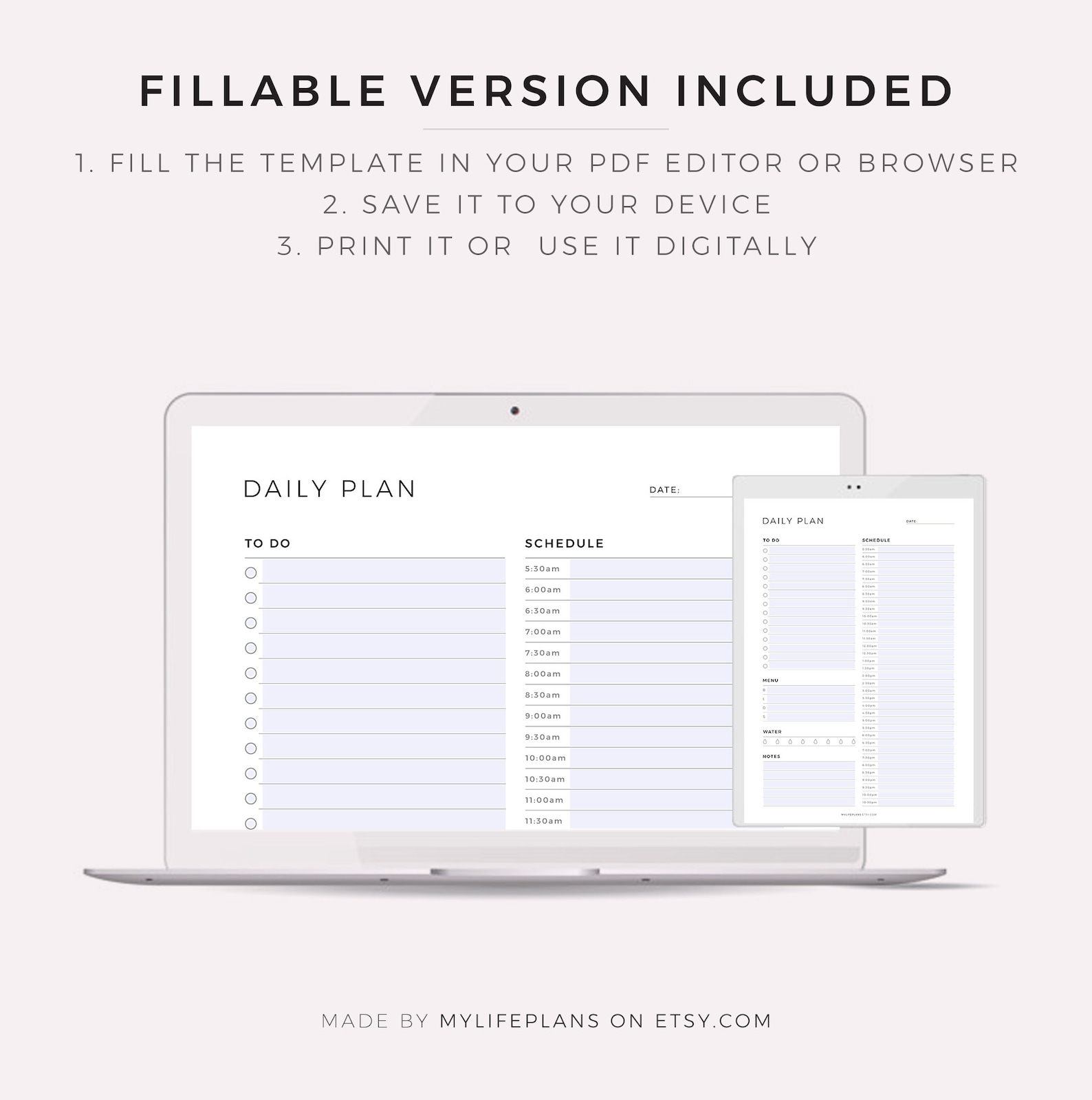 Hourly Planner Printable, Daily to Do List, Undated Daily Planner PDF ...