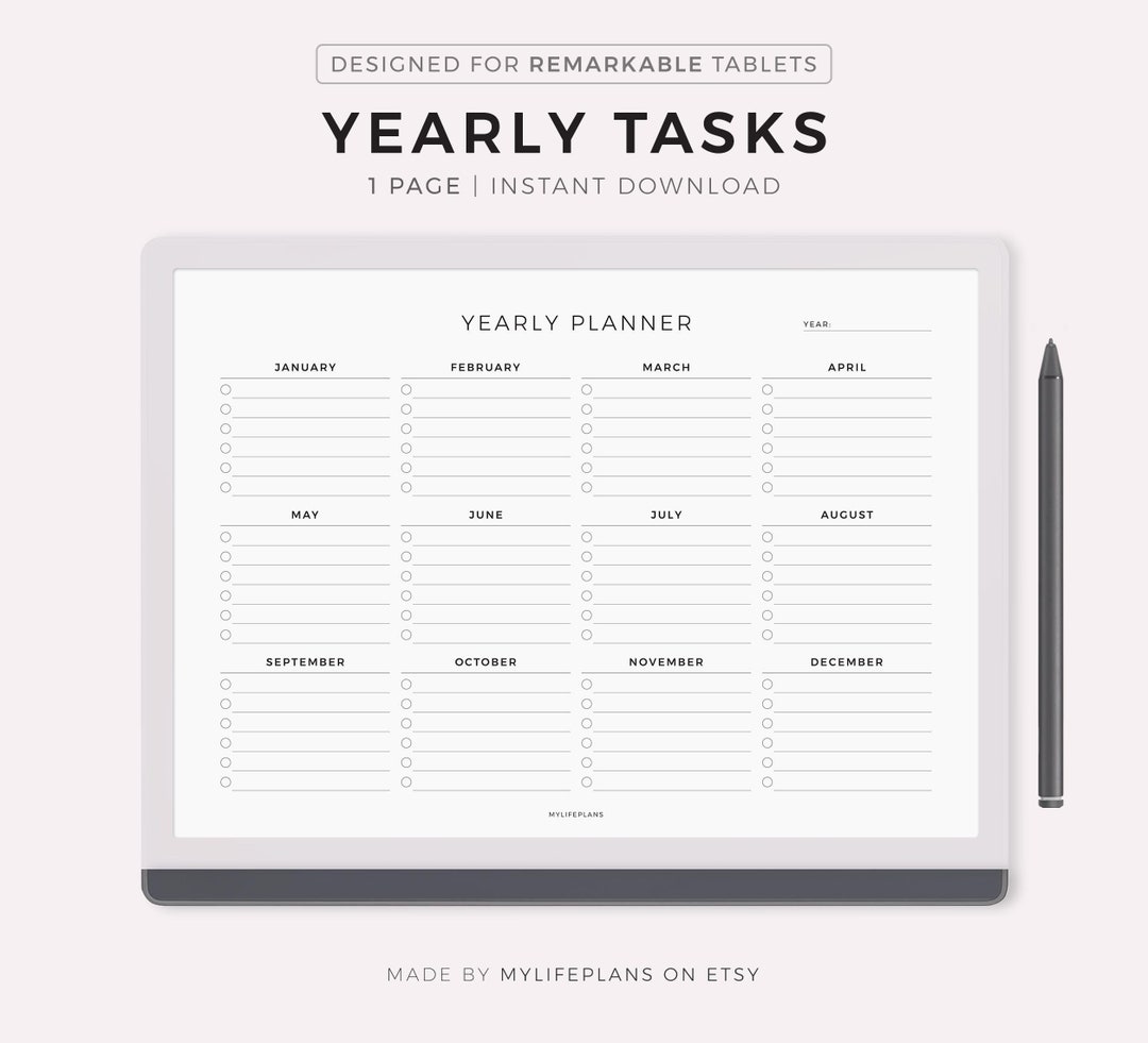 Yearly Tasks for Remarkable 2, Landscape, Instant Download - Etsy
