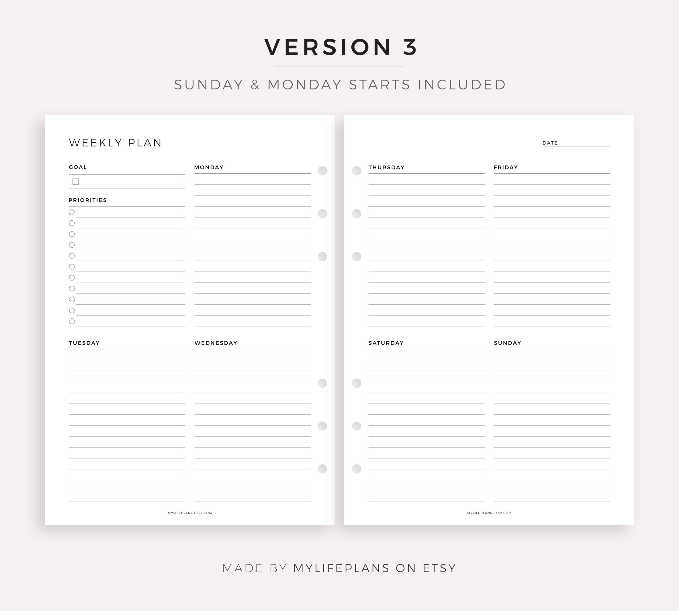 Week on Two Pages Printable Weekly Planner Minimal Weekly - Etsy