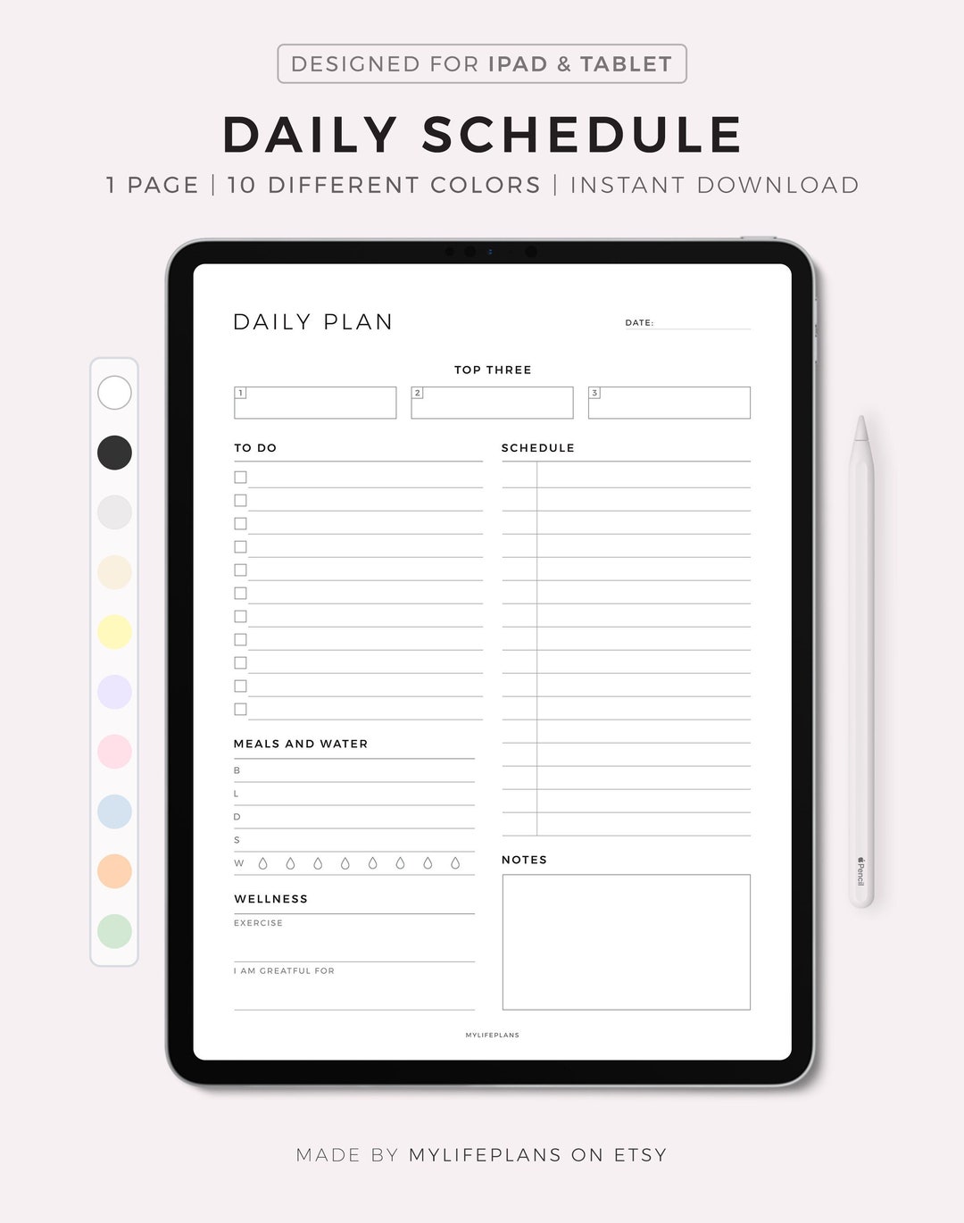Daily Schedule Digital Template, Daily Planner, Daily to Do List ...