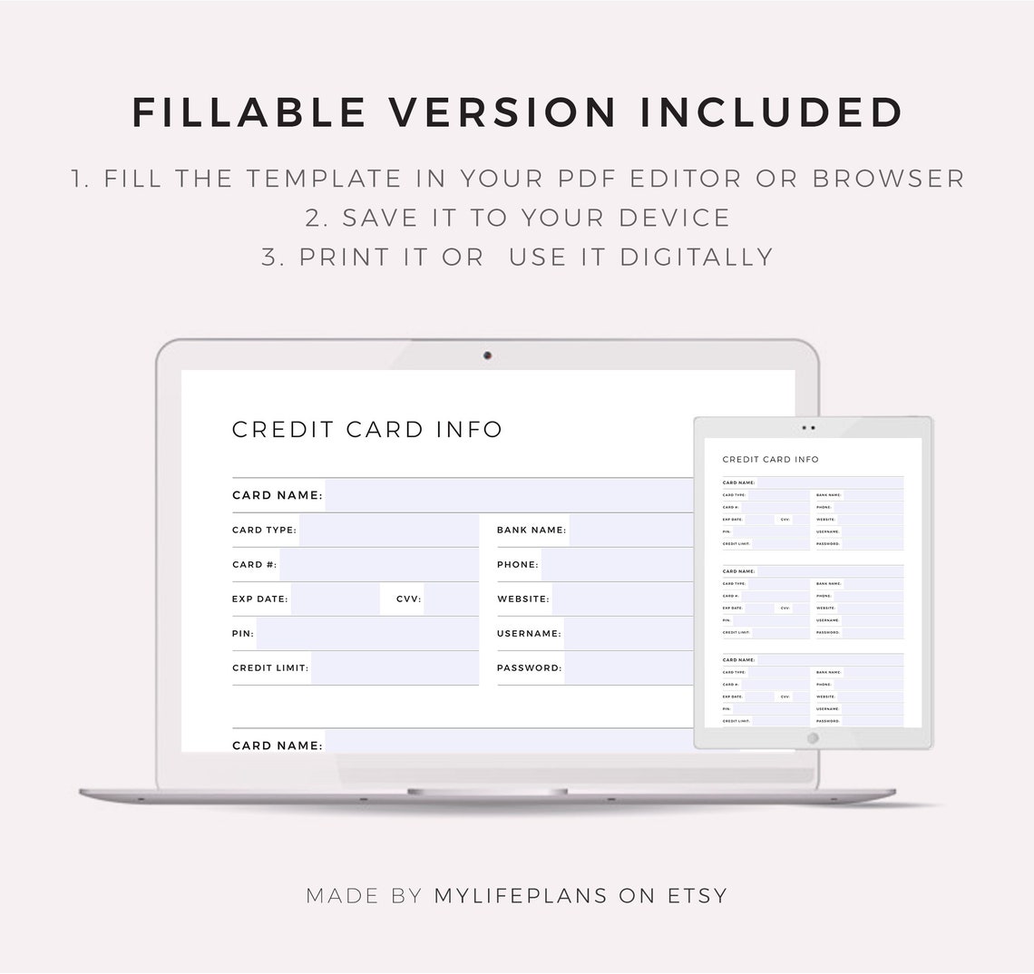 Credit Card Tracker Printable Template, Credit Card List, Credit Card ...