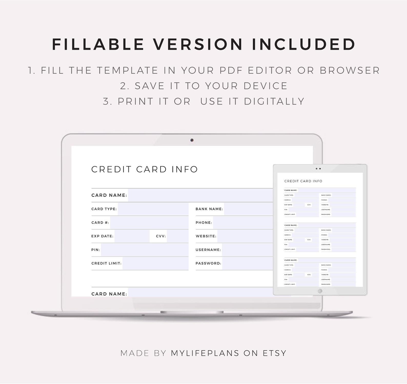 Credit Card Tracker Printable Template, Credit Card List, Credit Card ...