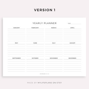 Yearly Overview Printable Landscape, Yearly Planner, Year at a Glance ...