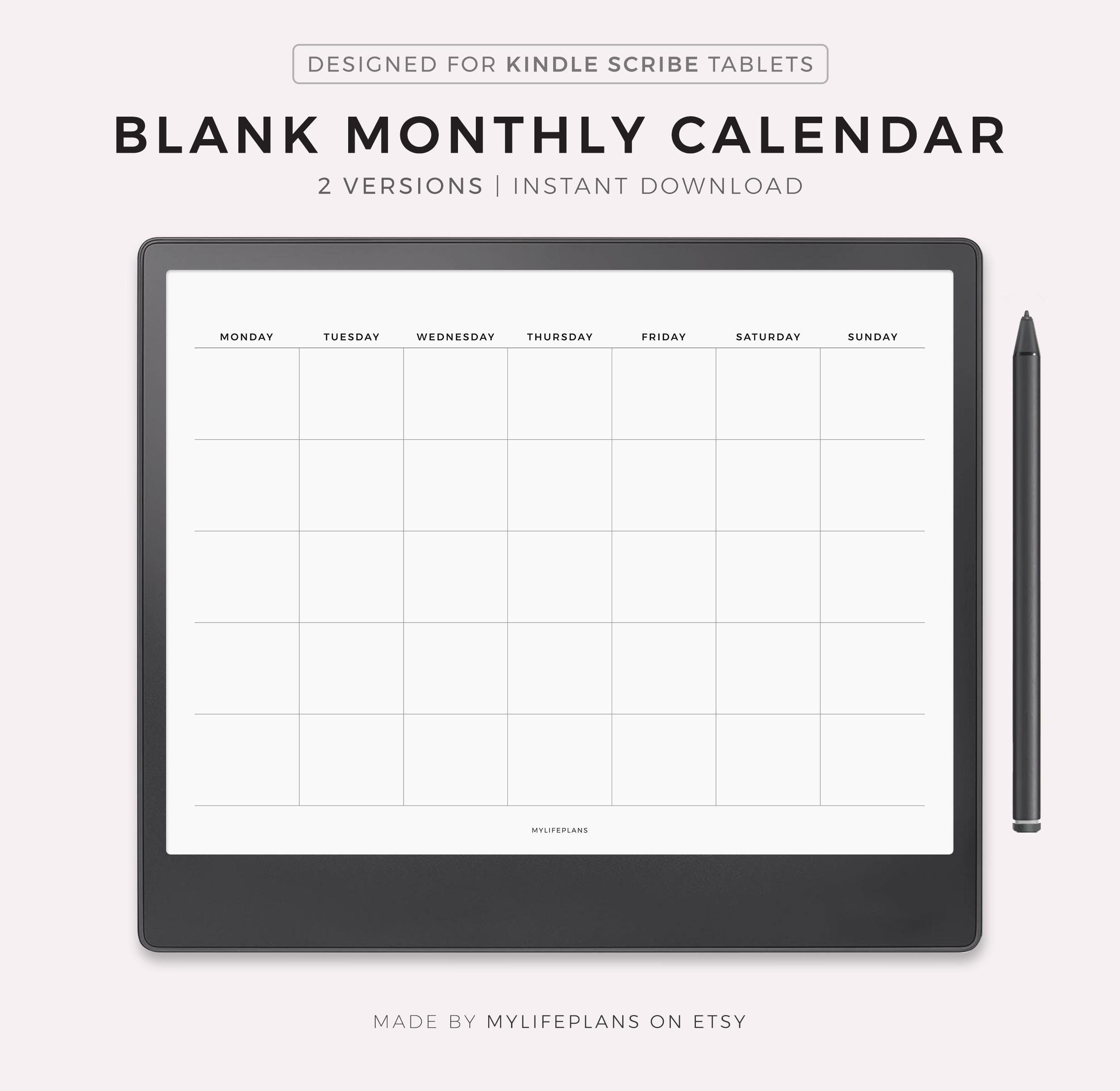 Blank Monthly Calendar for Kindle Scribe, Landscape, Minimalist ...