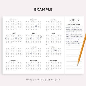 2025 Calendar With Important Dates, Year Calendar on One Page, Desk ...