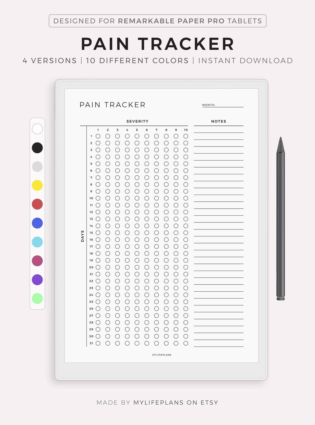 Monthly Pain Tracker for Remarkable Paper Pro, Instant Download - Etsy