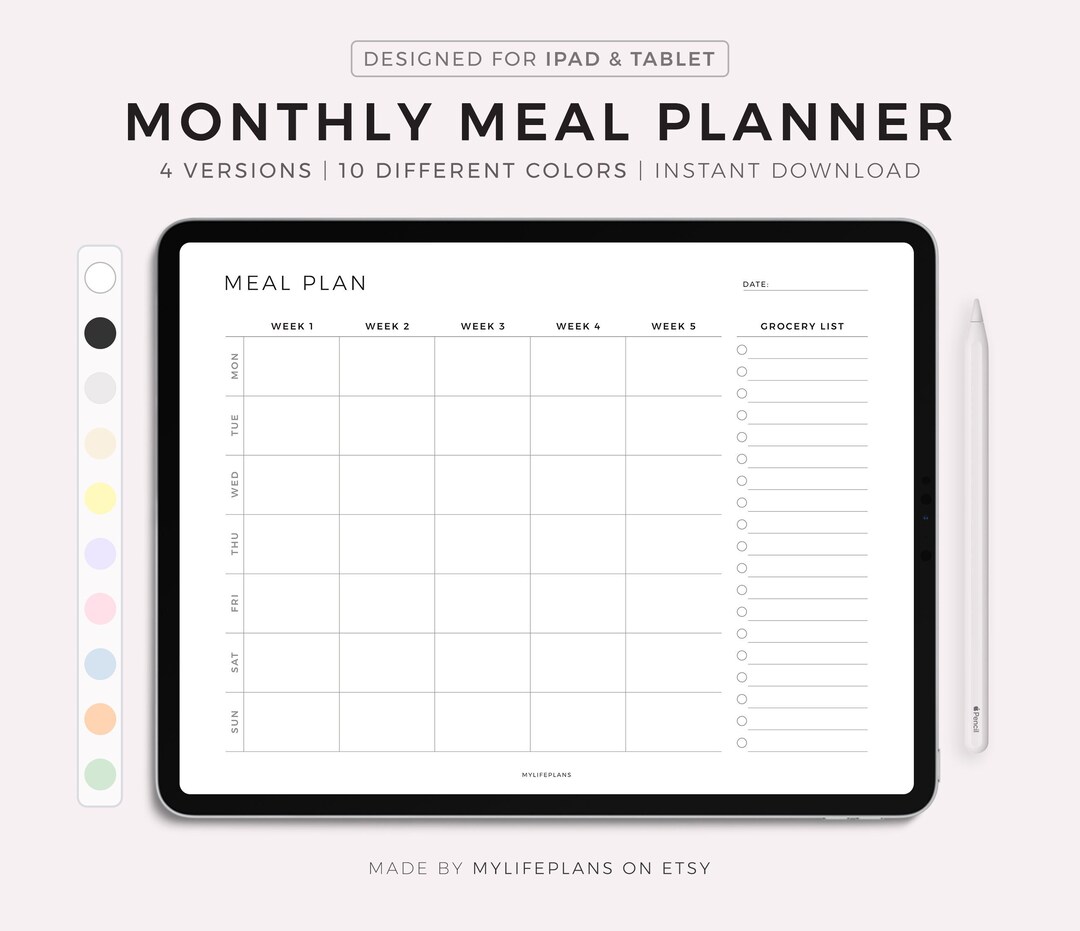 Monthly Meal Planner Digital Landscape, 30 Day Menu Planner, Meal Prep ...