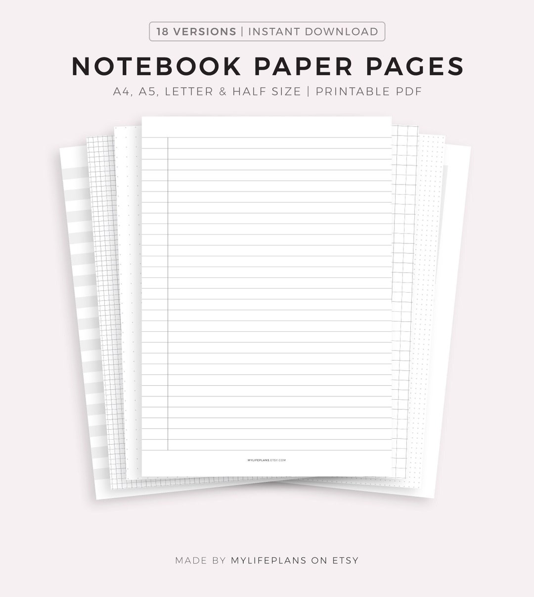 Notebook Paper Pages Printable, A4/a5/letter/half Size, Instant ...
