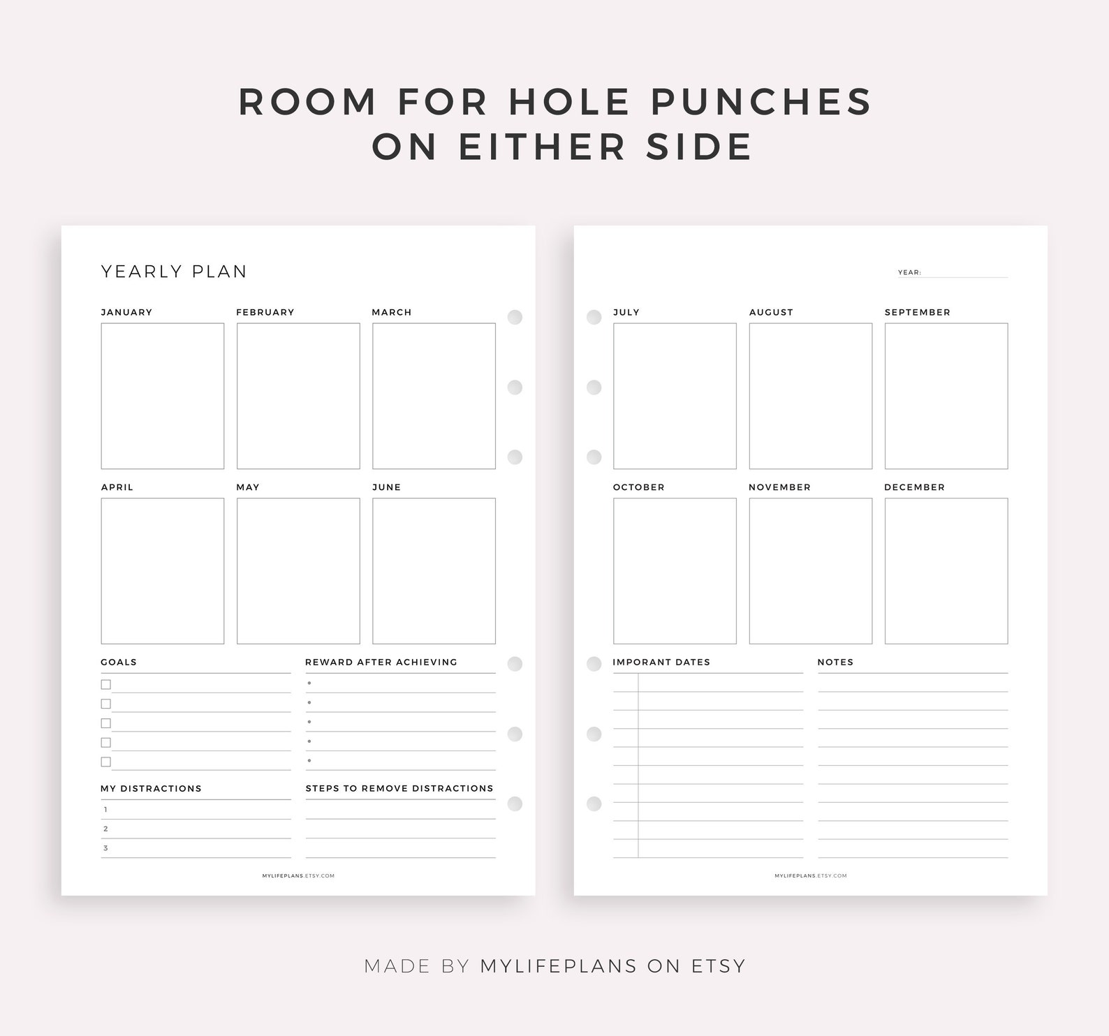 2 Page Yearly Planner Yearly Goals Important Dates | Etsy