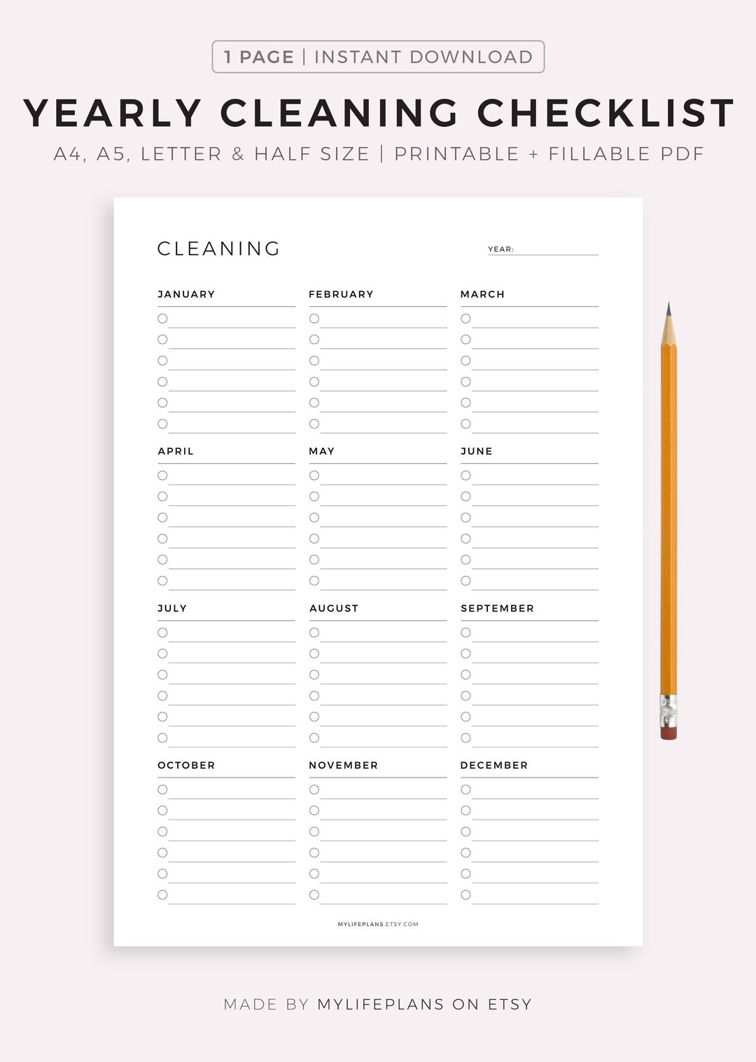 Yearly Cleaning Checklist Printable, Cleaning Task List, Cleaning Reminder, Simple Cleaning ...