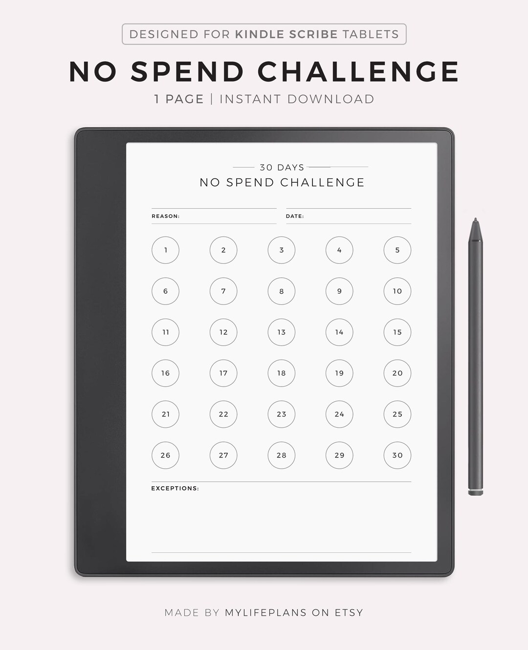 30 Day No Spending Challenge, Money Saving Challenge, Savings Tracker ...