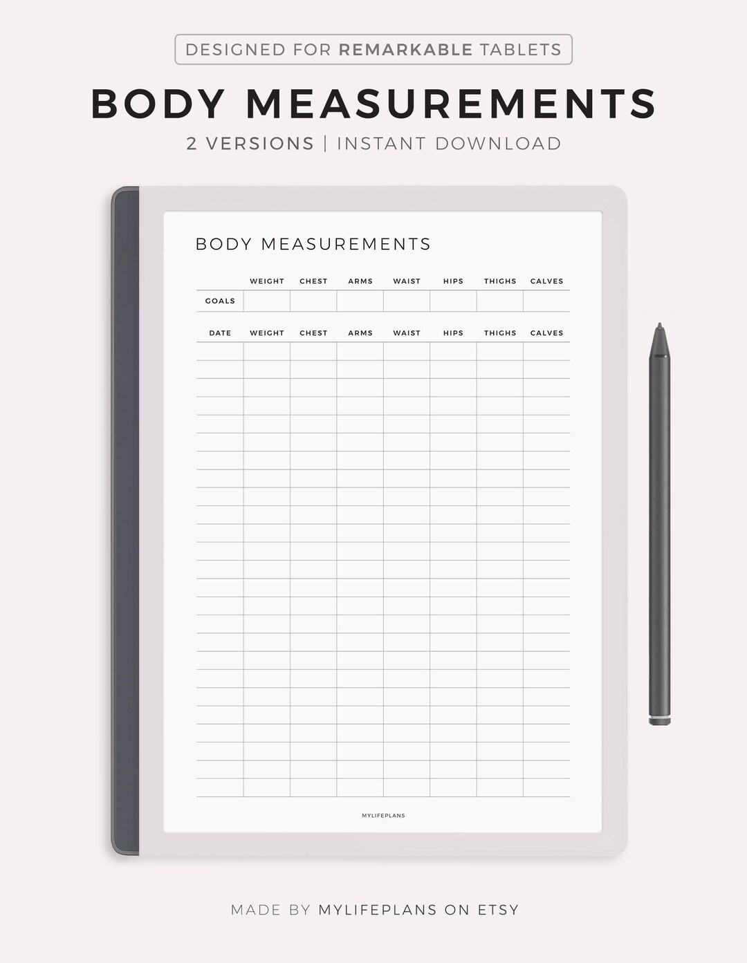 Body Measurements Tracker for Remarkable 2, Fitness Progress Sheet ...