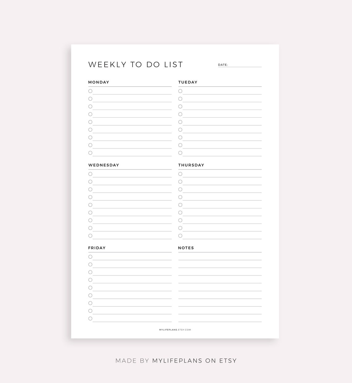Five Day Week to Do List Printable Minimal Weekly Planner - Etsy