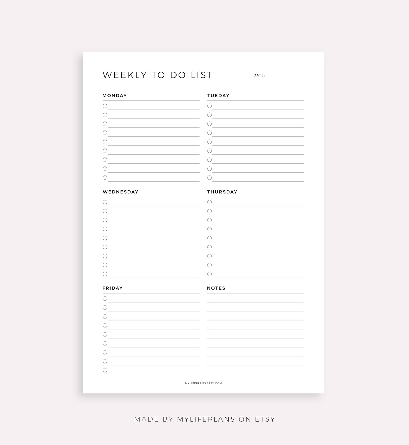 Five Day Week to Do List Printable Minimal Weekly Planner - Etsy