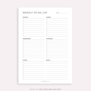 Five Day Week to Do List Printable Minimal Weekly Planner - Etsy