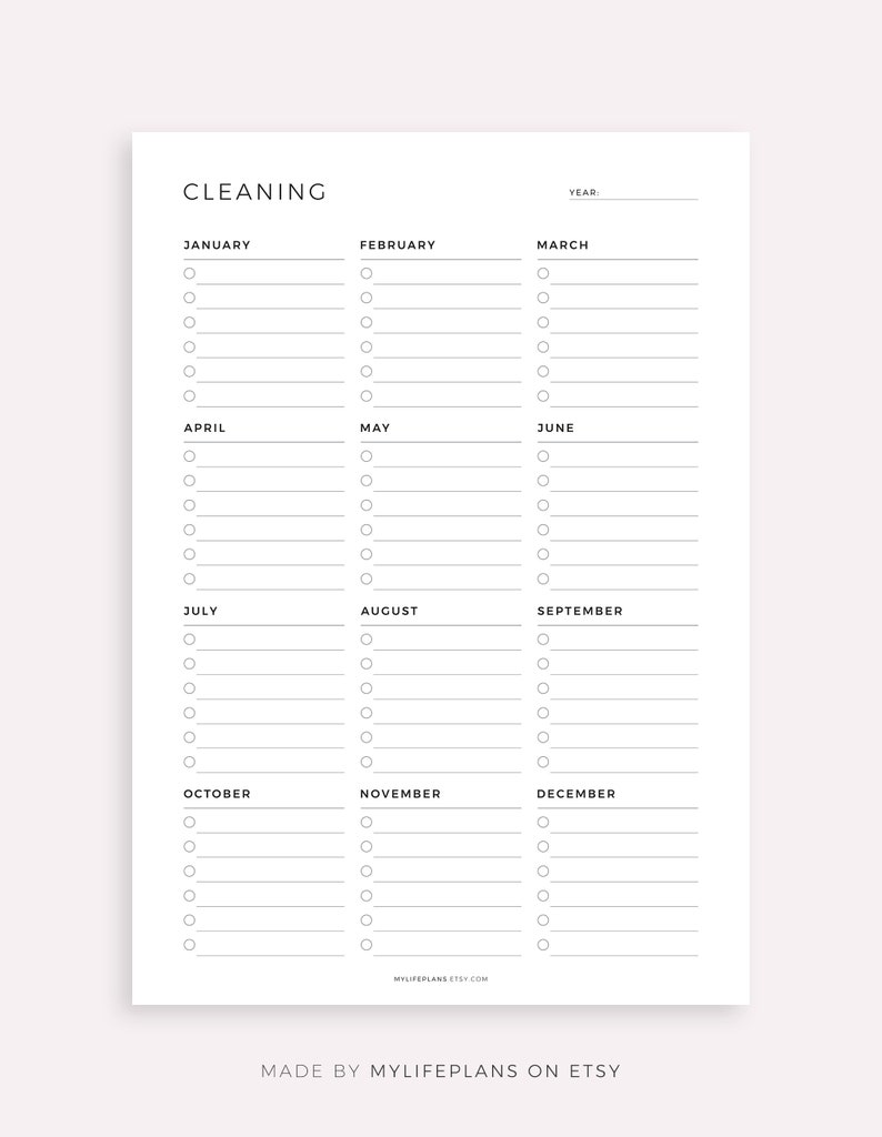 Yearly Cleaning Checklist Printable Cleaning Task List - Etsy UK