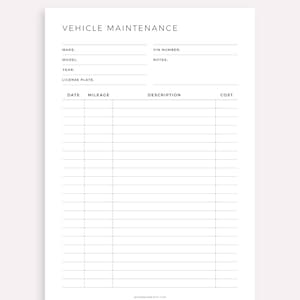 Vehicle Maintenance Log Book, Vehicle Service Tracker, Vehicle Repairs ...