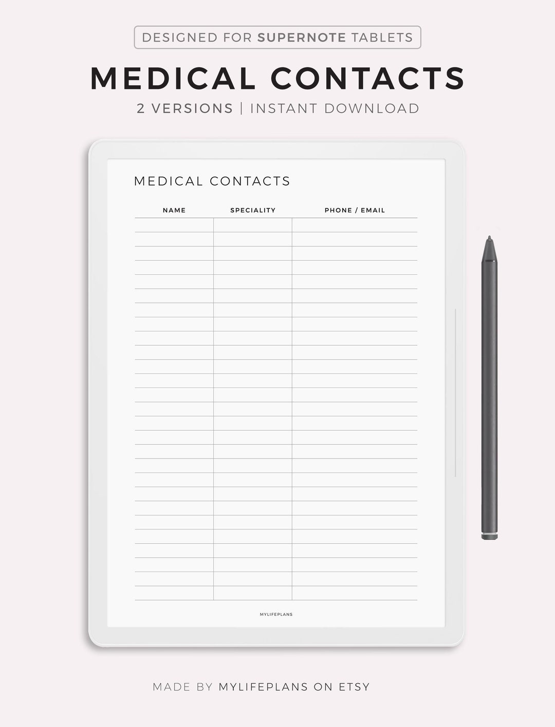 Medical Contacts List Template, Healthcare Contacts, Doctor Contacts ...