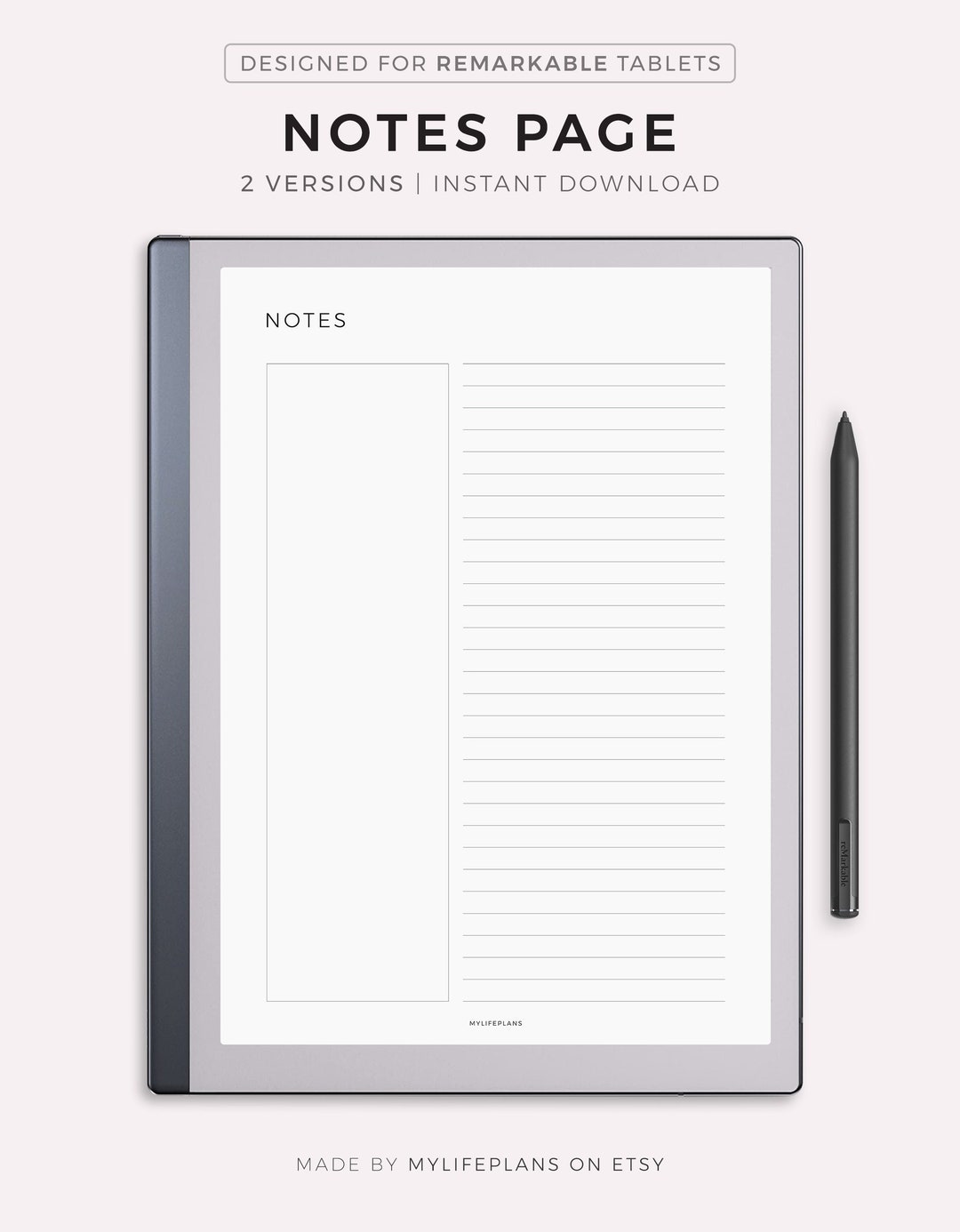 Remarkable 2 Notes Page, Notes Template, Note Taking, Writing Paper ...