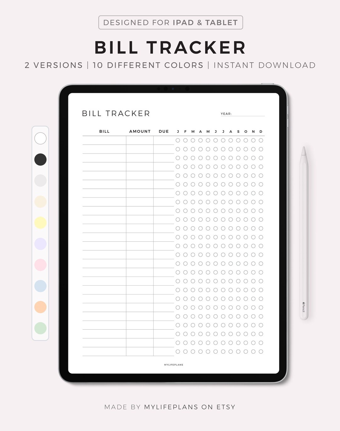 Digital Bill Tracker Template, Bill Organizer, Monthly Yearly Bill ...