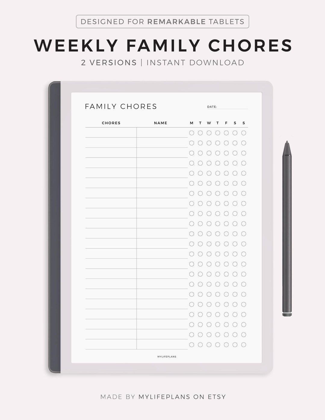 Weekly Family Chores Template for Remarkable 2, Instant Download - Etsy