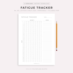 Monthly Fatigue Tracker Printable Template, Track Daily Fatigue ...