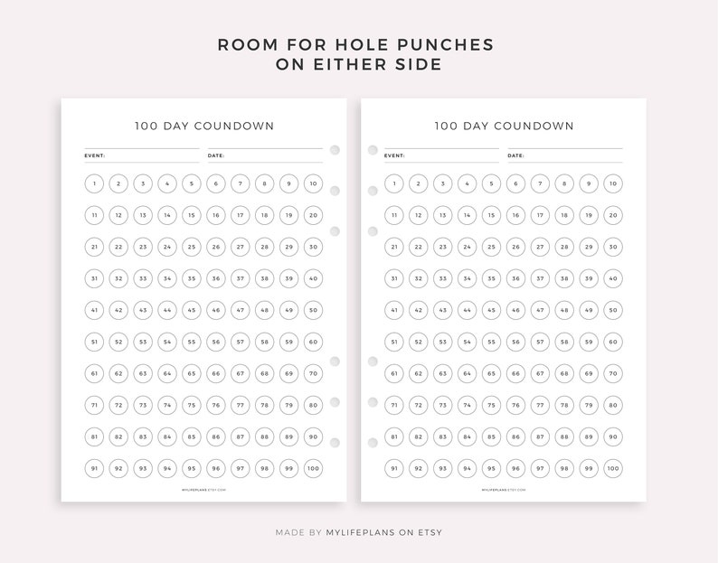 30 60 100 Day Countdown Tracker to Vacation Birthday - Etsy