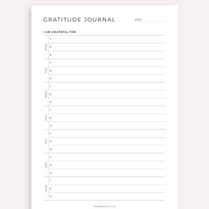 Weekly Gratitude Journal Printable Template, Thankfulness Journal ...