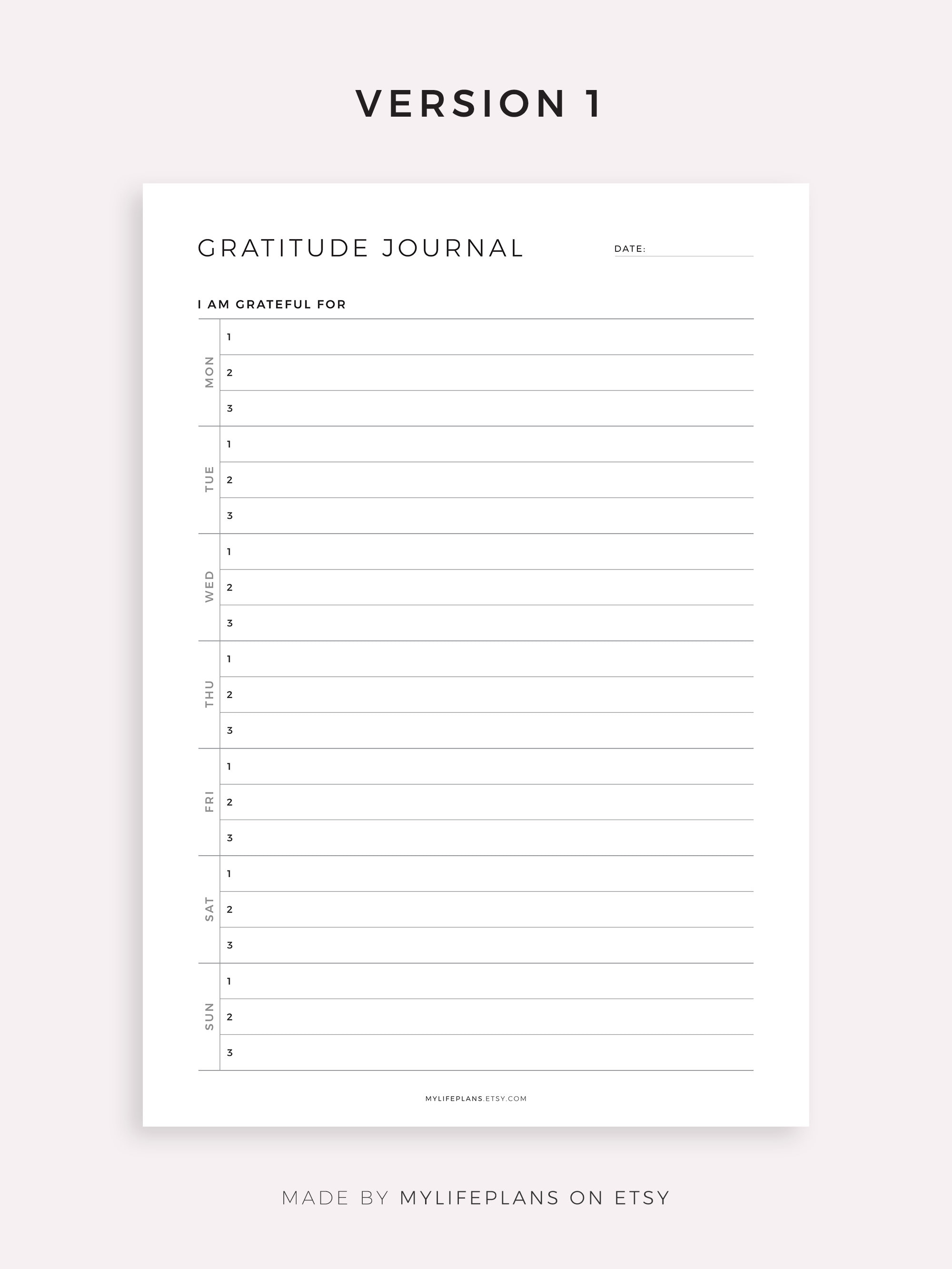 Weekly Gratitude Journal Printable Template Thankfulness - Etsy UK