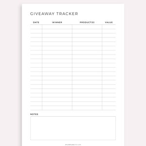 Giveaway Tracker Printable, Business Giveaway, Social Media Influencer ...