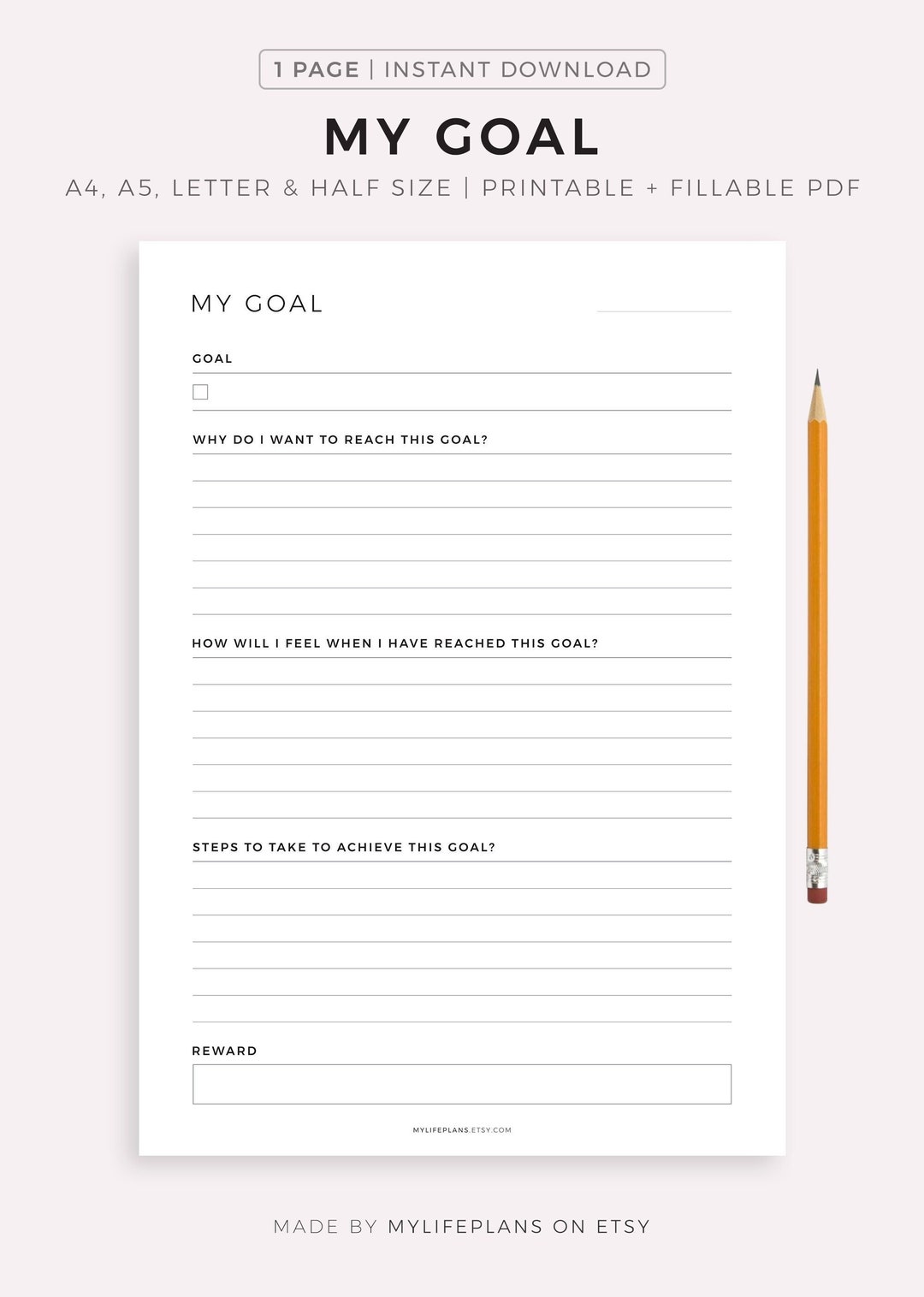 My Goal Printable - Life Goal, Fitness Goal, Career Goal, Finance Goal ...