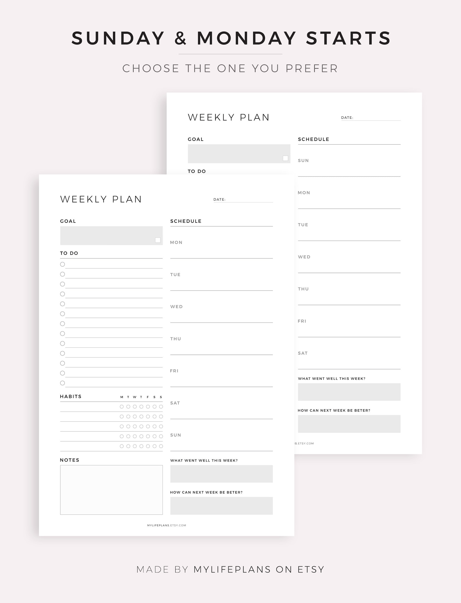 Weekly Planner Printable Weekly Goal Planner Weekly to Do - Etsy