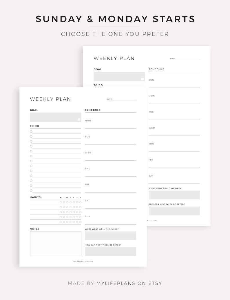 Weekly Planner Printable Weekly Goal Planner Weekly to Do - Etsy