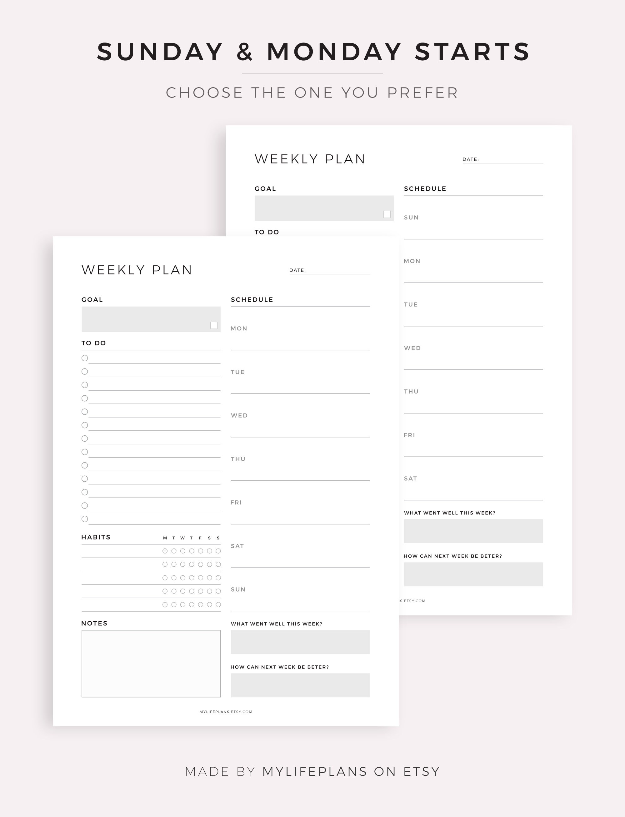 Weekly Planner Printable, Weekly Goal Planner, Weekly to Do List ...