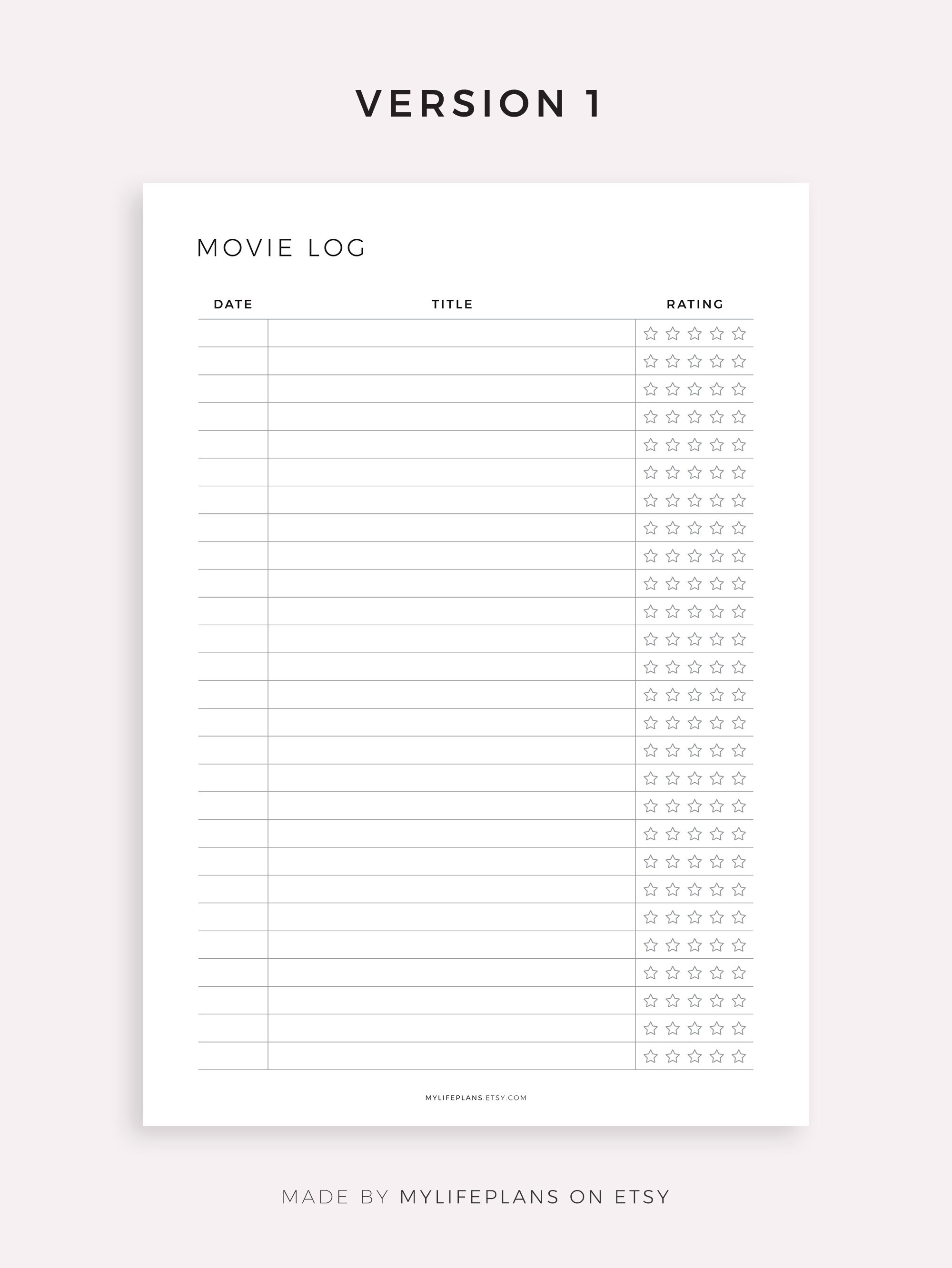 Movie Log Printable, Movies to Watch, Movies I've Watched, Movie ...