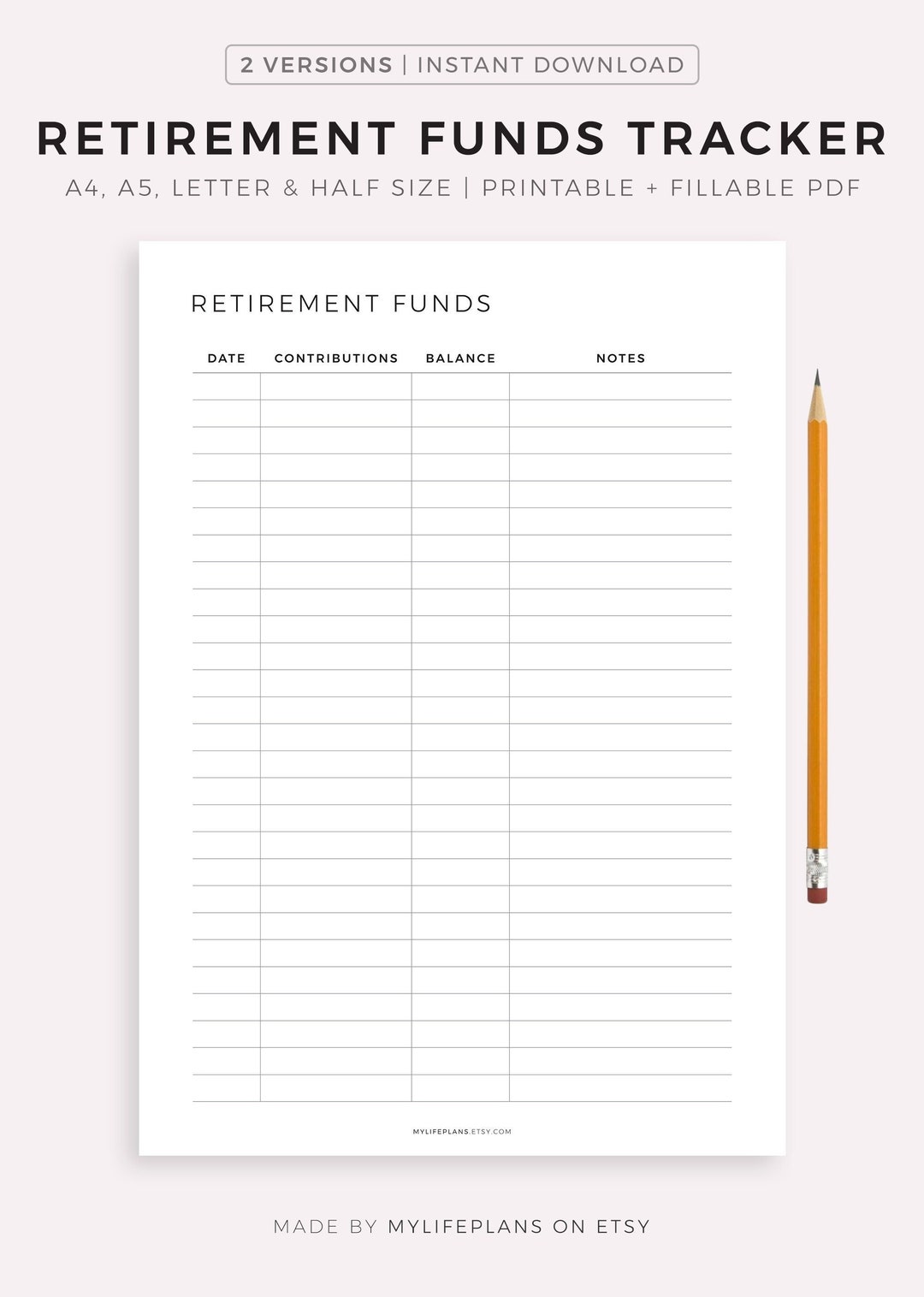 Retirement Funds Tracker Printable & Fillable, Savings Planner ...