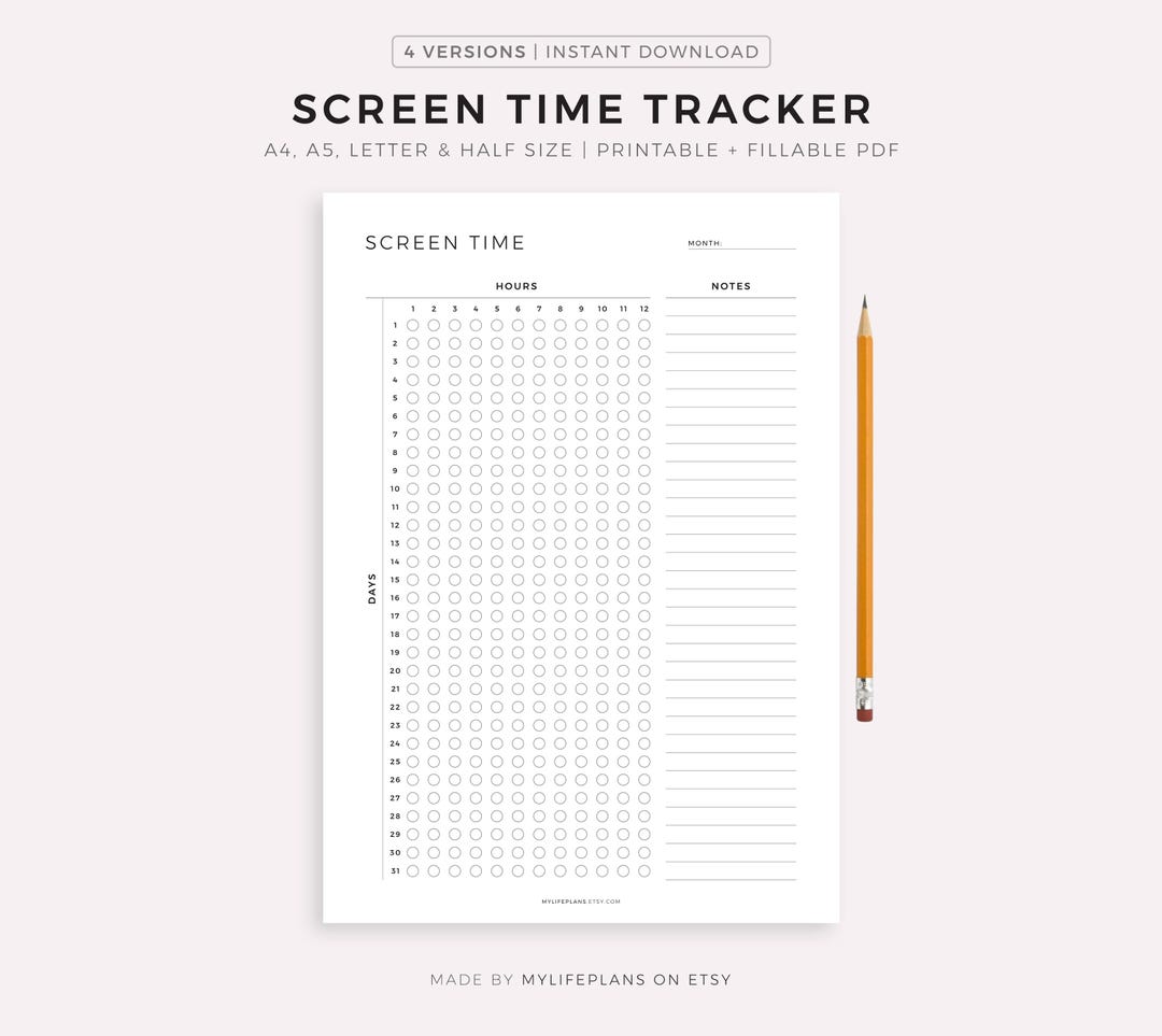 Screen Time Tracker Printable - Get Your Digital Life Under Control by Tracking Your Screen Time ...