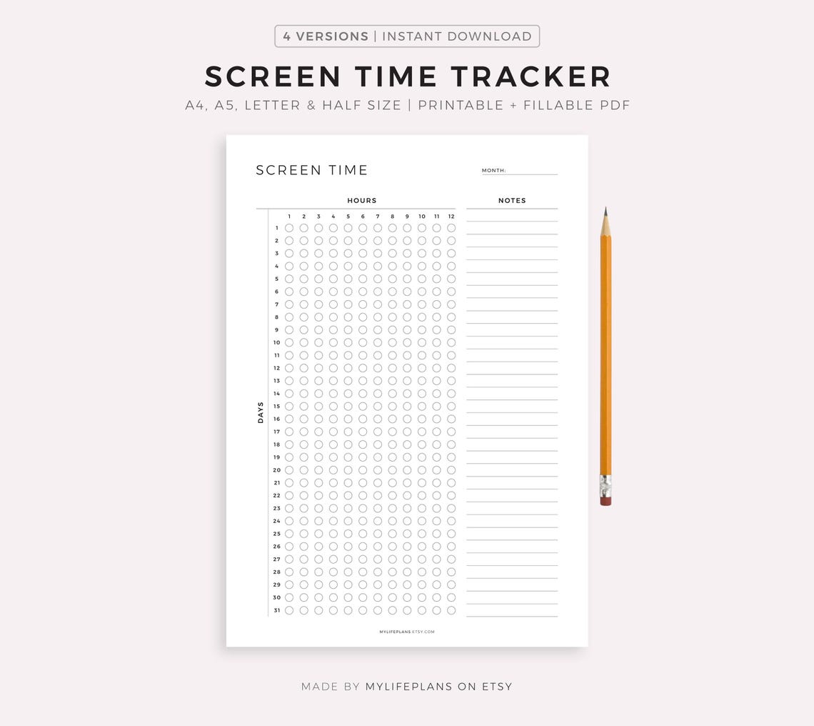 Screen Time Tracker Printable - Get Your Digital Life Under Control by ...