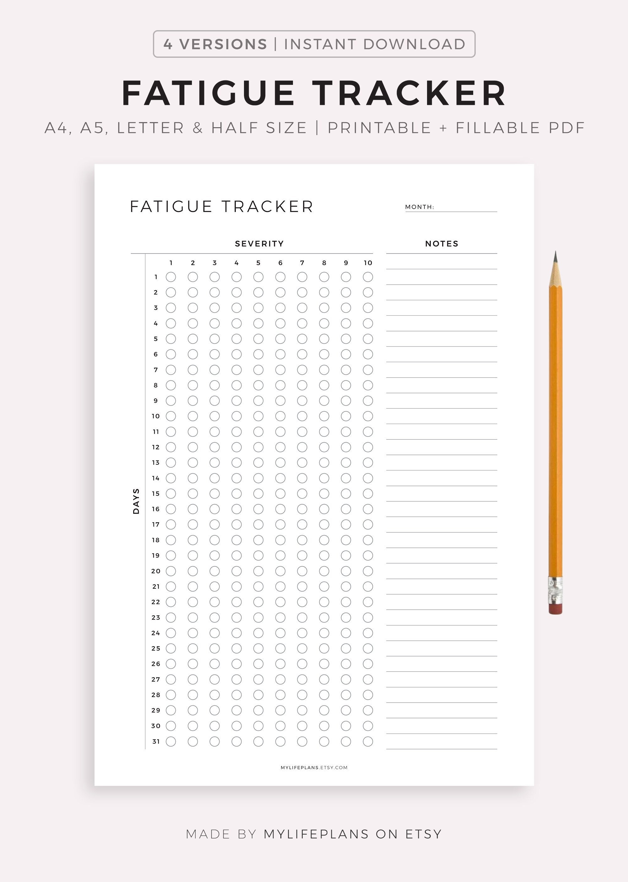 Monthly Fatigue Tracker Printable Template Track Daily - Etsy UK