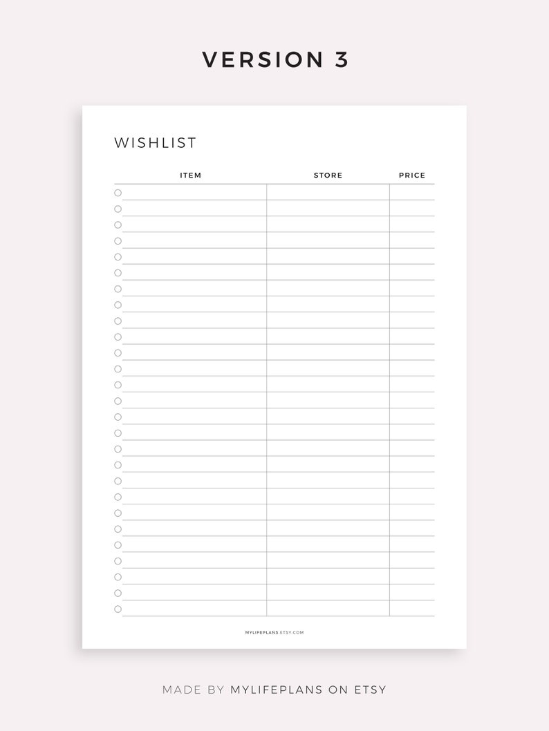 Simple Wishlist Page Printable & Fillable, Holiday Wishlist Template ...