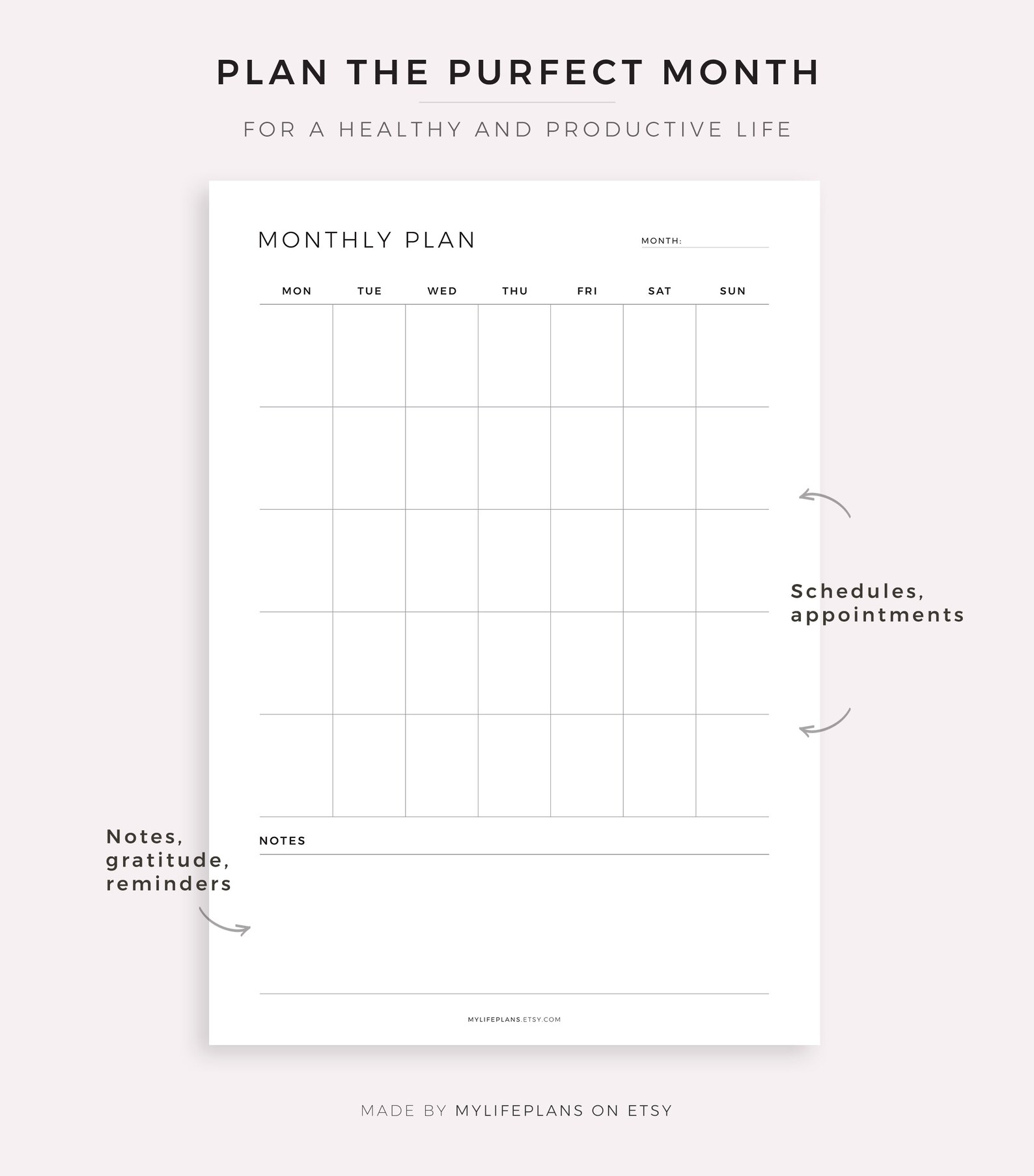 Simple Monthly Planner Printable Minimal Monthly Schedule - Etsy